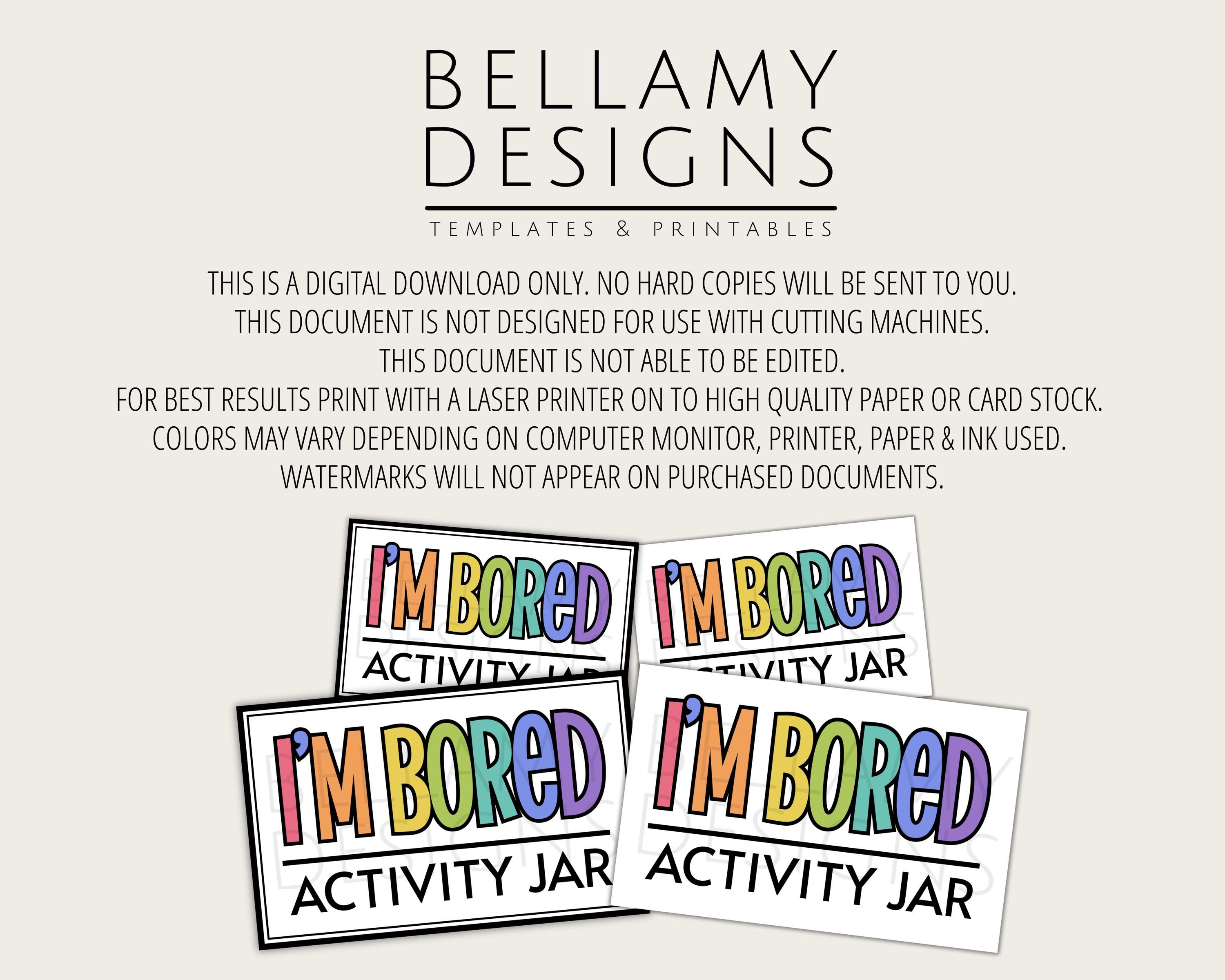 I'm Bored Jar Printable, Kids Boredom Busters for Summer Vacation, I Am ...