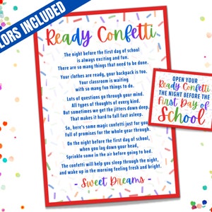 Back to School Ready Confetti Poem Cards Night Before First - Etsy