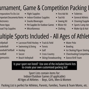 Sports Packing List, Tournament Game Competition Checklist for Athletes ...