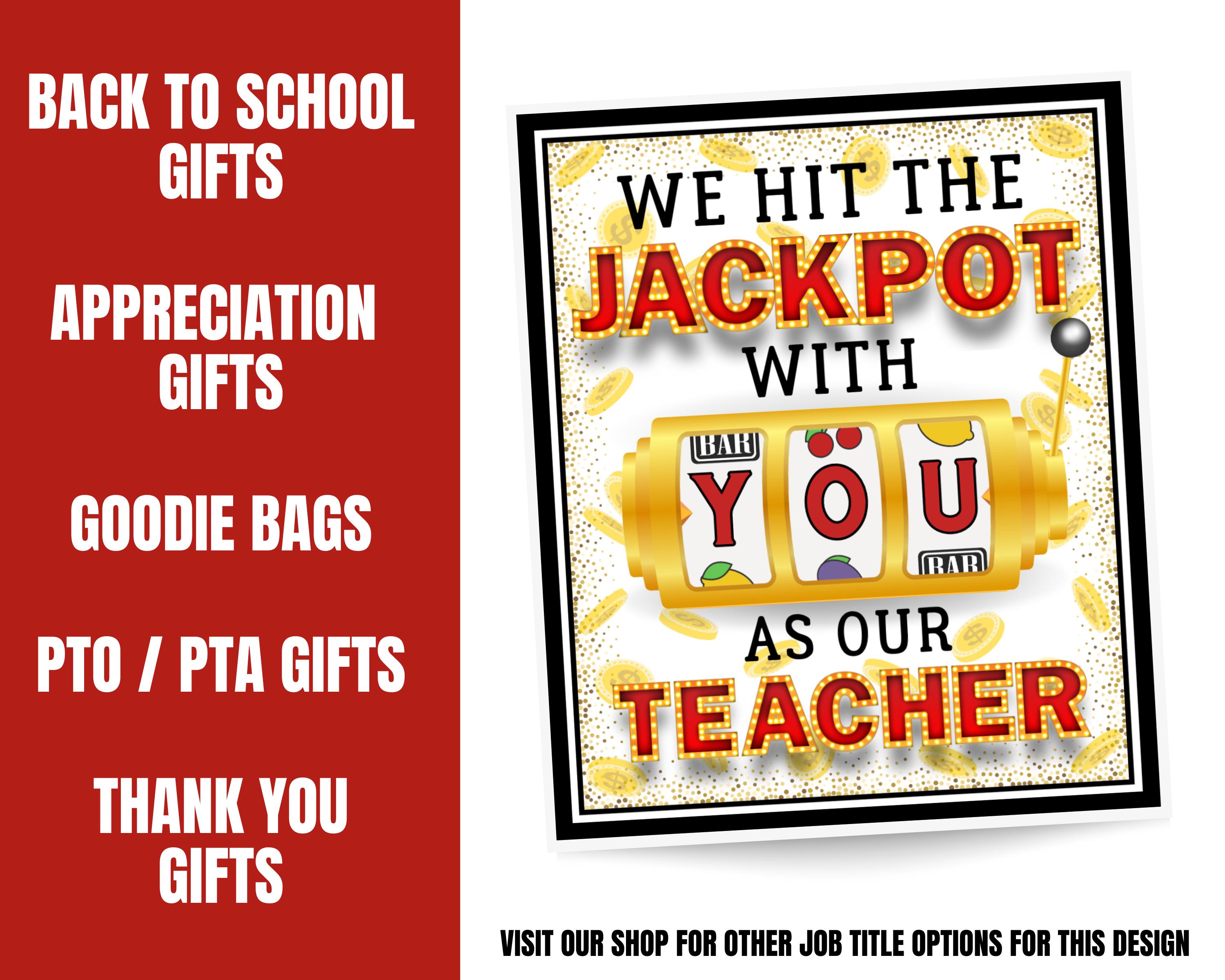 Teacher Appreciation Gift Tags, Jackpot Lottery Tag, Hit the Jackpot ...