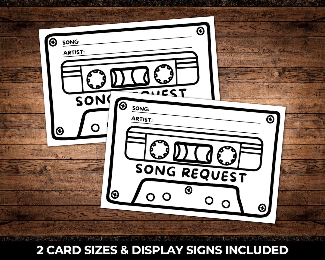 Song Request Cards & Signs, Karaoke Band DJ Printable Song Request Tags ...