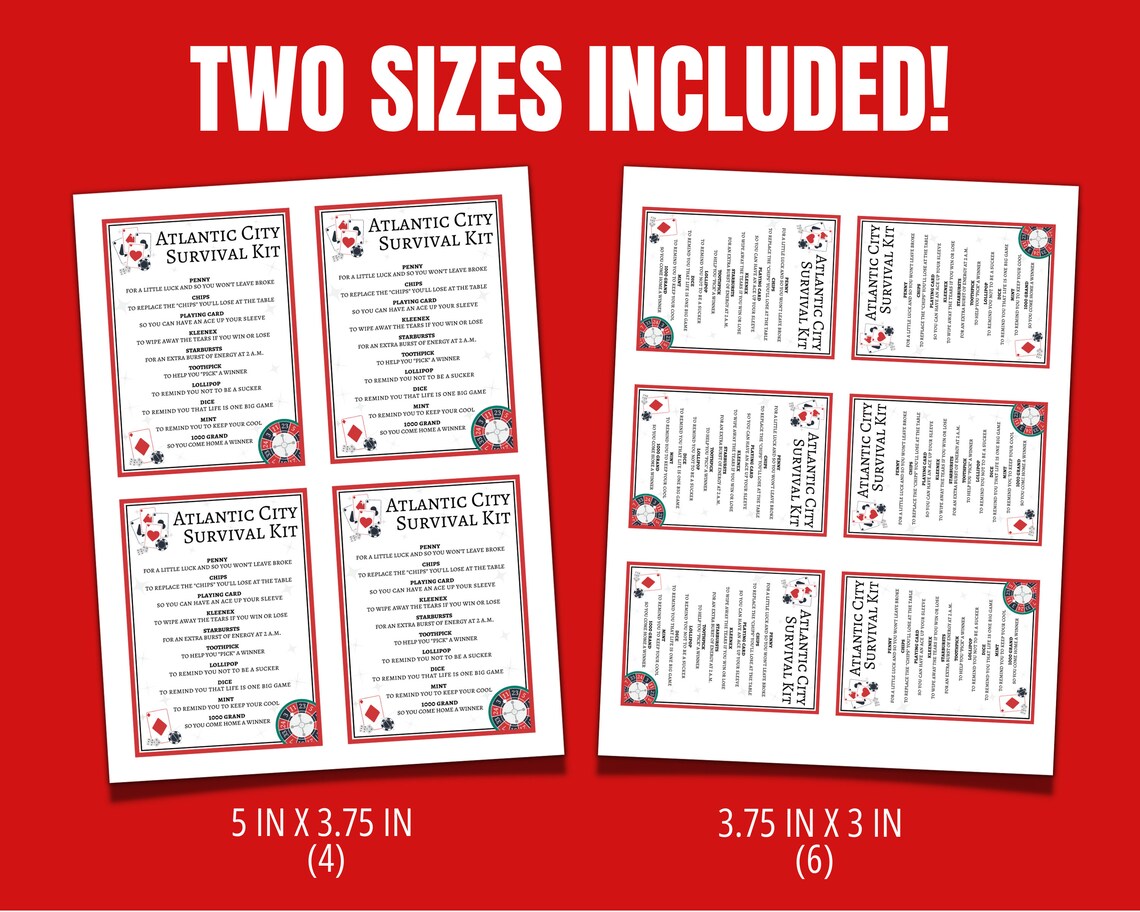 Atlantic City Survival Kit Gift Tag Casino Party Favor Girls - Etsy