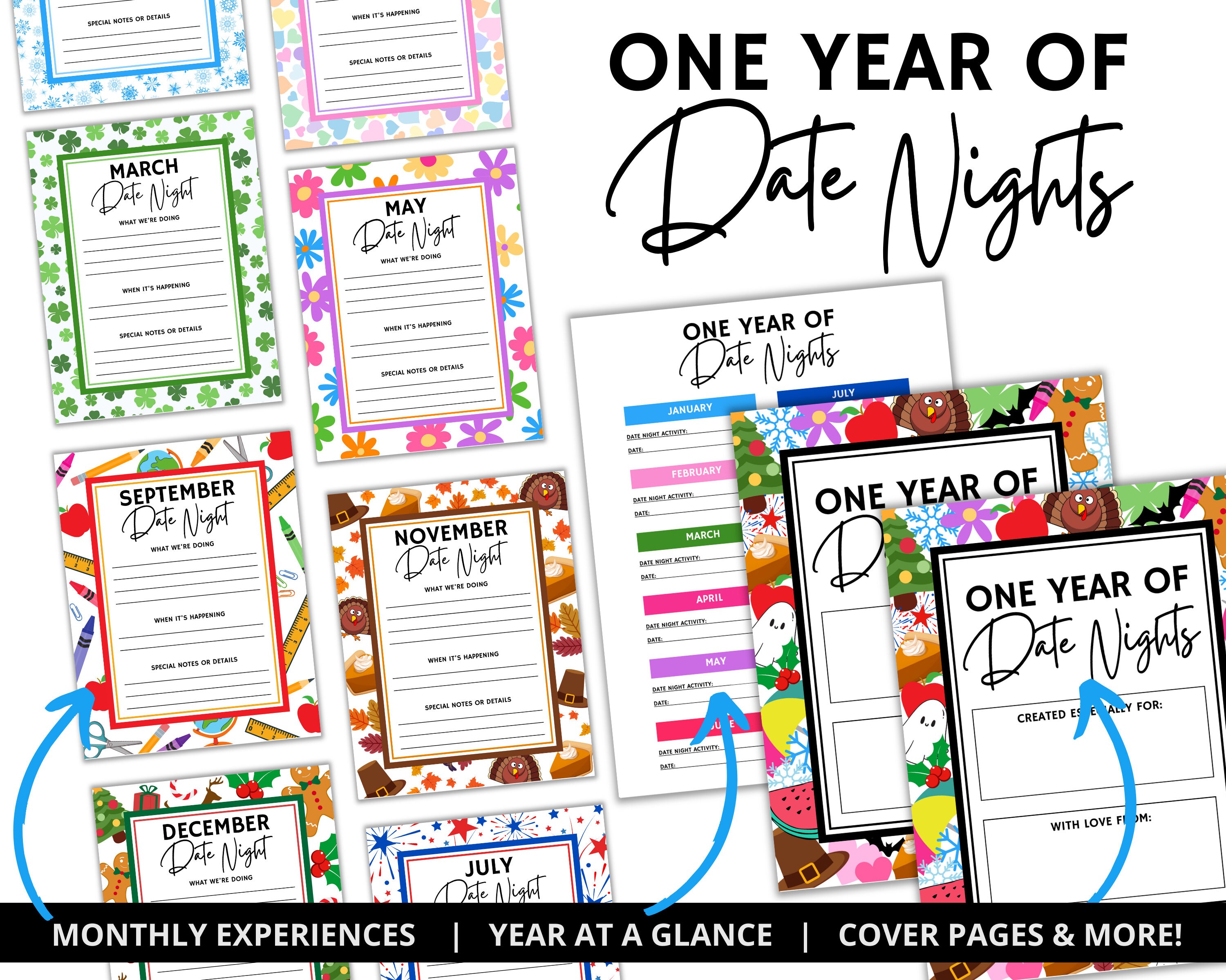 Printable Date Night Experiences Packet, Gift of Time Book, 12 Months ...