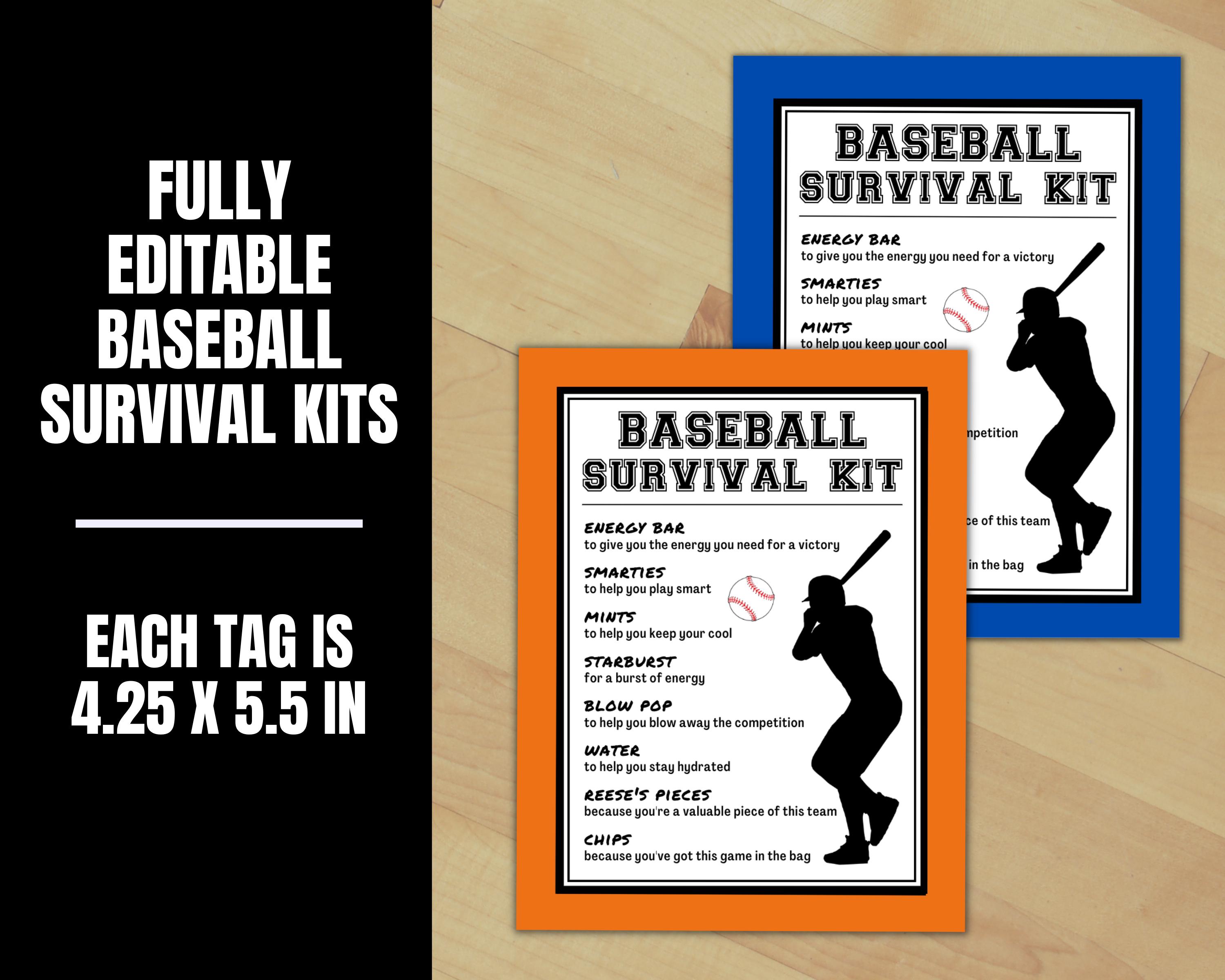 Baseball Survival Kit Gift Tags, Tournament Good Luck Goodie Bag Tag ...