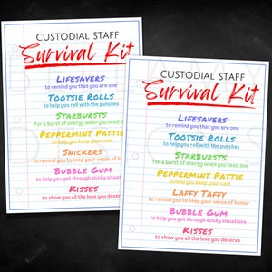 Custodial Staff Survival Kit Gift Tags, School Custodian or Janitorial ...