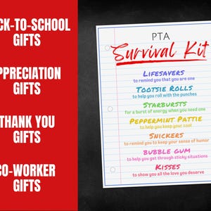 PTA Parent Teacher Association Survival Kit Gift Tags, PTA Appreciation ...