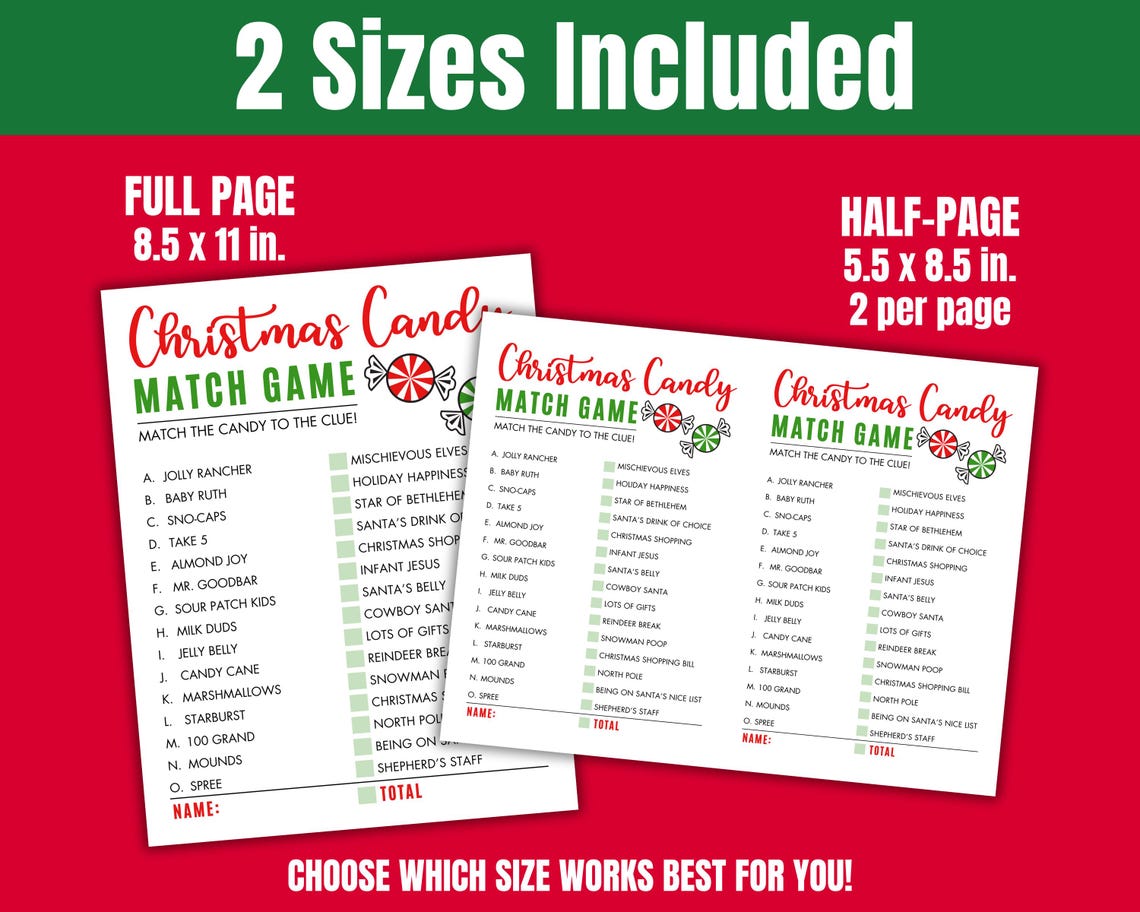 Christmas Candy Match Game Printable, Xmas Candy Trivia Quiz, Sweet ...