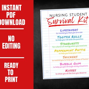 Nursing Student Survival Kit Gift Tag, Registered Nurse Appreciation ...