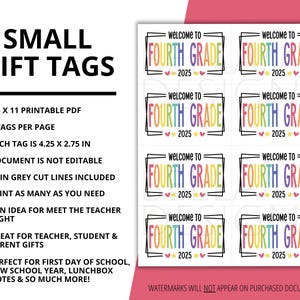 Welcome to Fourth Grade Gift Tag, Back to School Treat First Day of ...