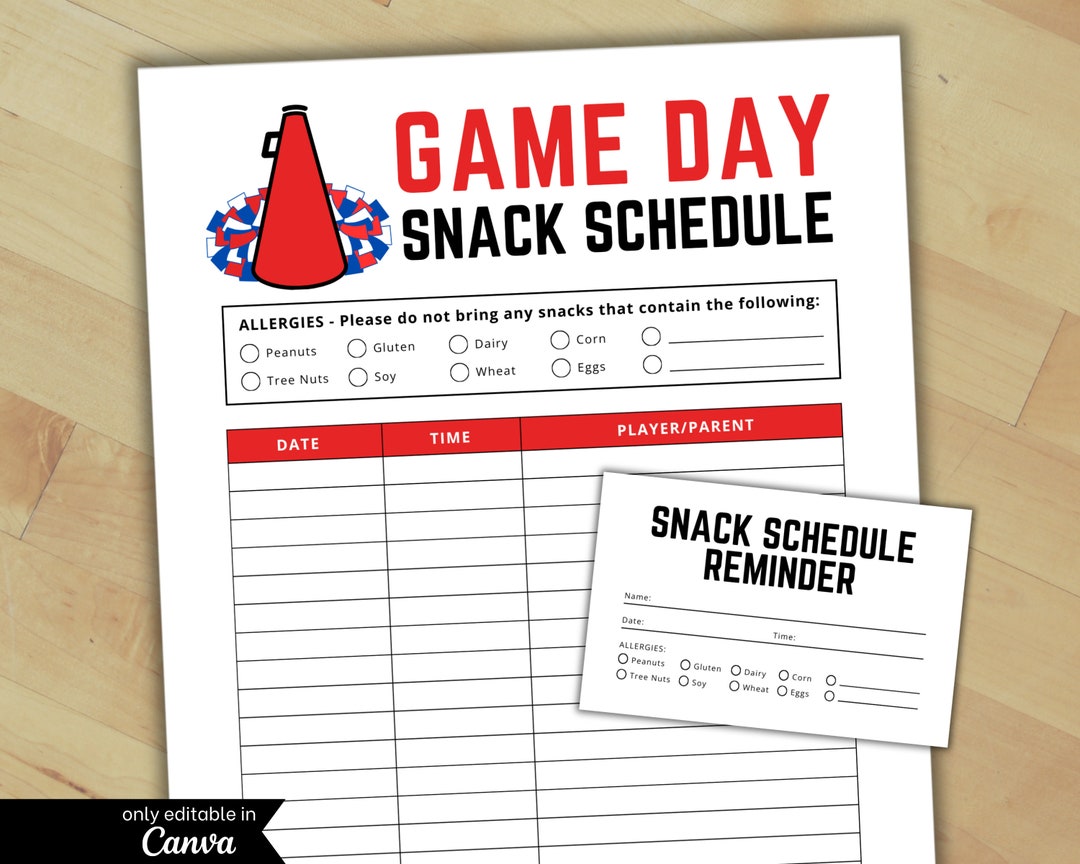 EDITABLE Cheerleading Snack Schedule Sign up Sheet, Cheer Game Day ...