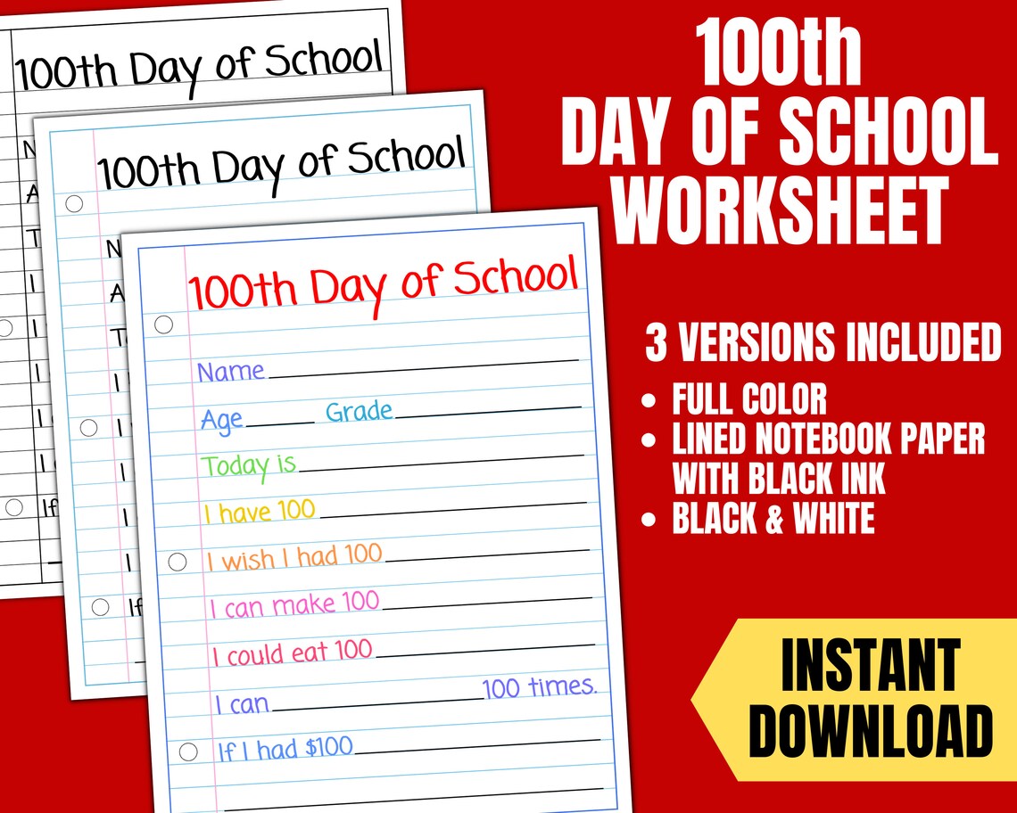 100th Day of School Worksheet Activity Student Writing - Etsy