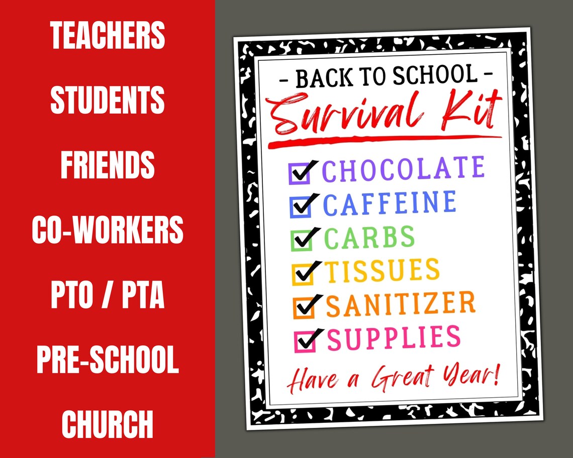 Back to School Survival Kit Gift Tags, Teacher Appreciation Staff ...