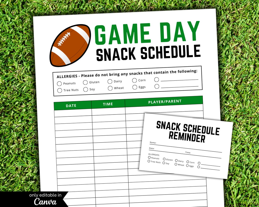 EDITABLE Football Snack Schedule Sign up Sheet, Football Coach and Team ...