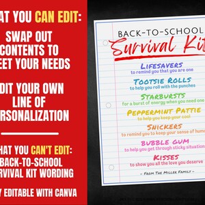 EDITABLE Back to School Survival Kit Treat Bag Tag, Teacher & Staff ...
