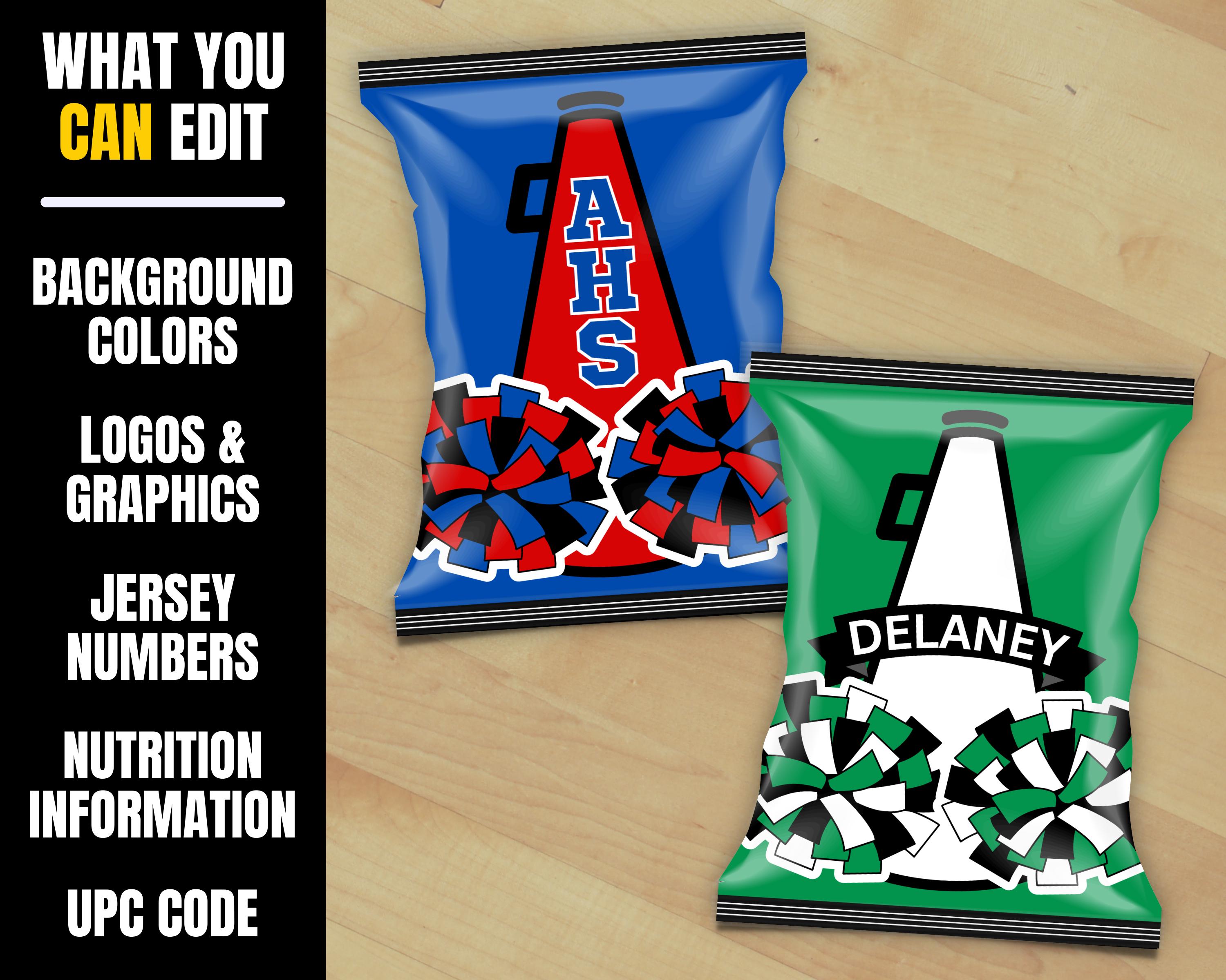 Editable Cheerleading Chip Bag, Cheerleader Goodie Bag Tag for Party ...