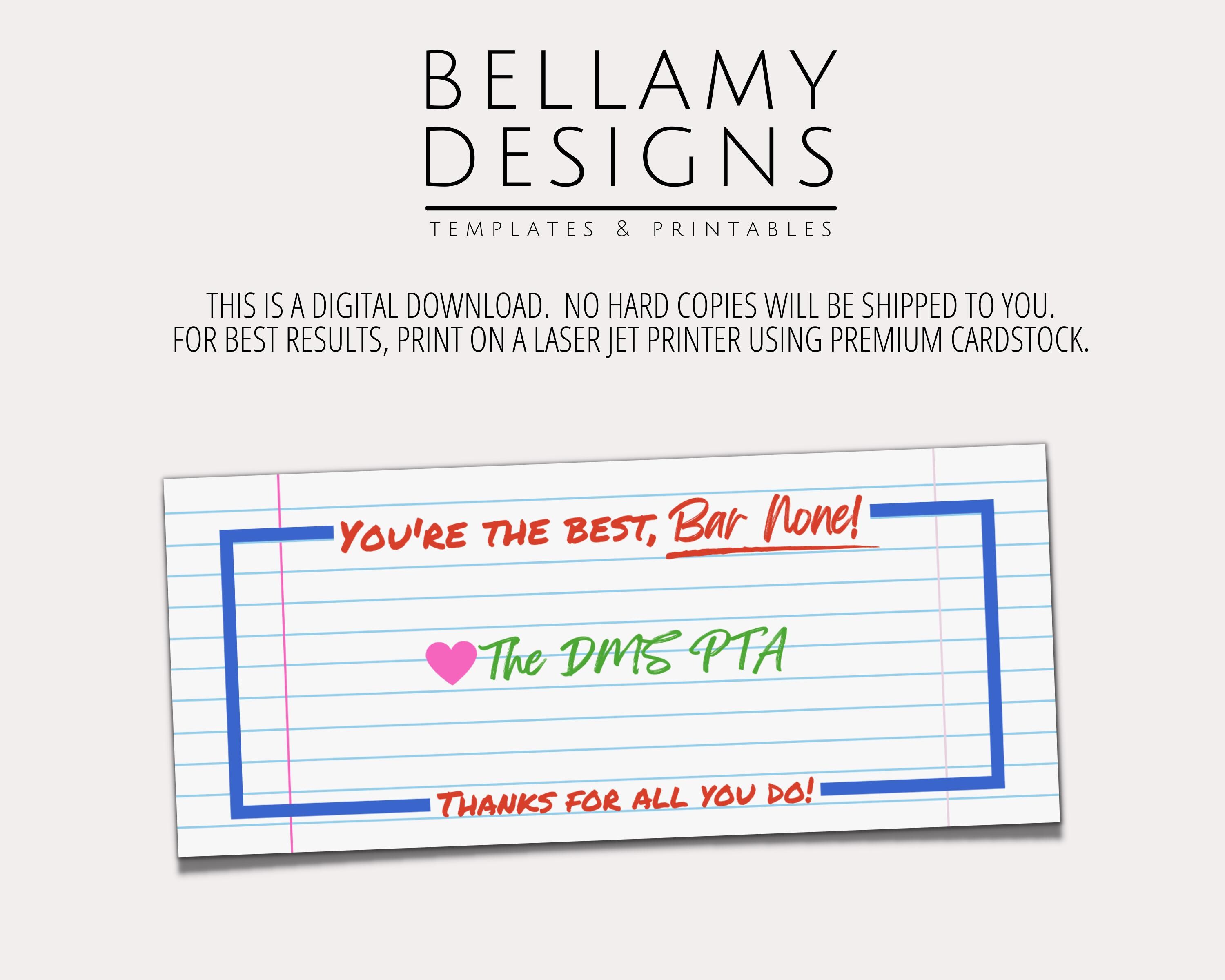 Snack Bar Gift Tags, You're the Best Bar None, Thank You Appreciation ...