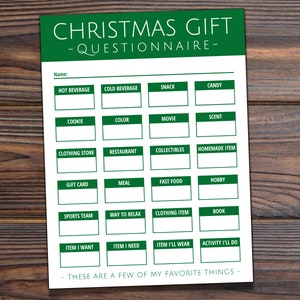 Christmas Wish List Printable, Gift Idea Questionnaire, Secret Santa ...