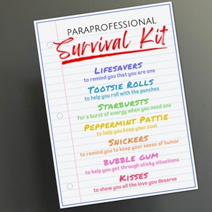 Paraprofessional Survival Kit Gift Tags, Paraprofessional Appreciation ...