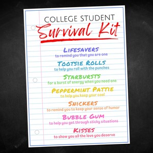College Student Survival Kit Gift Tags, University Care Package for Son ...