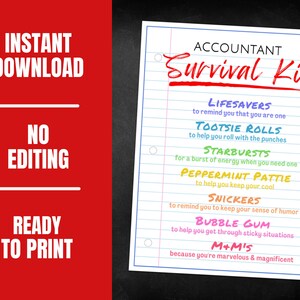 Accountant Survival Kit Gift Tags, CPA Accountant Appreciation Thank ...