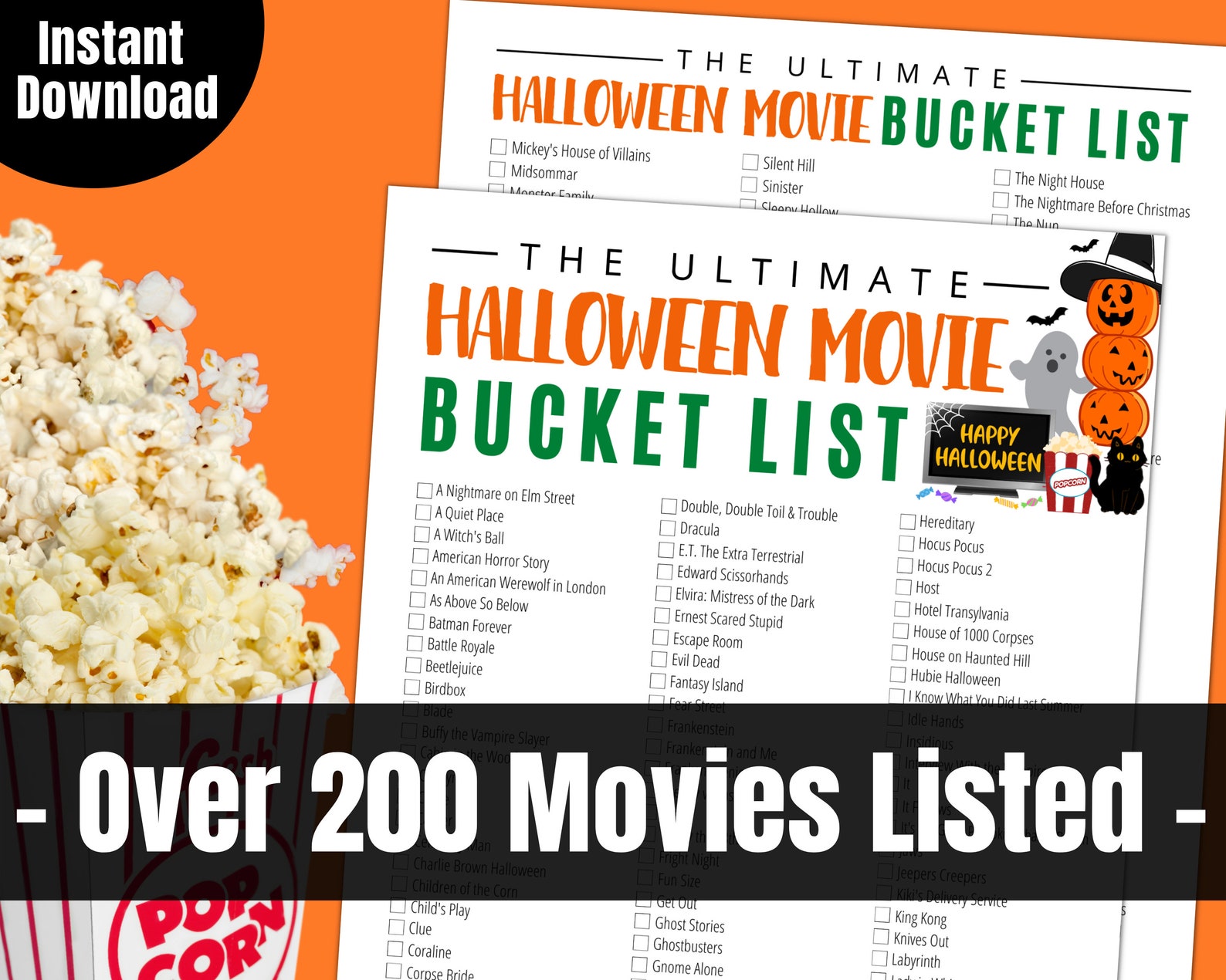 Halloween Movie Bucket List Family Movie Night Printable - Etsy