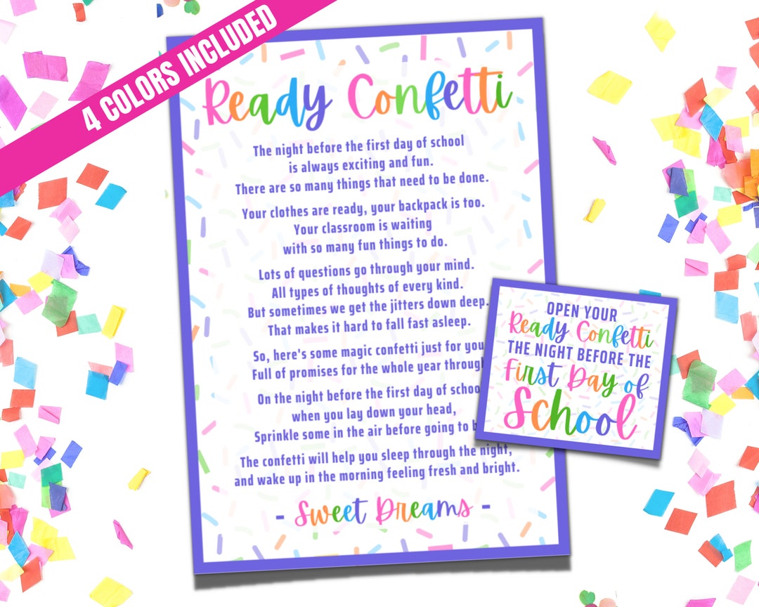 Back to School Ready Confetti Poem Cards Night Before First - Etsy ...