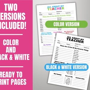 All About My Teacher Favorite Things List, Back to School Meet the ...
