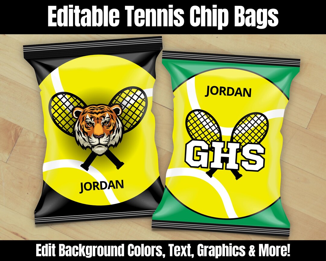 Tennis Chip Bag, Editable Tennis Printable, Goodie Bag Party Favors ...