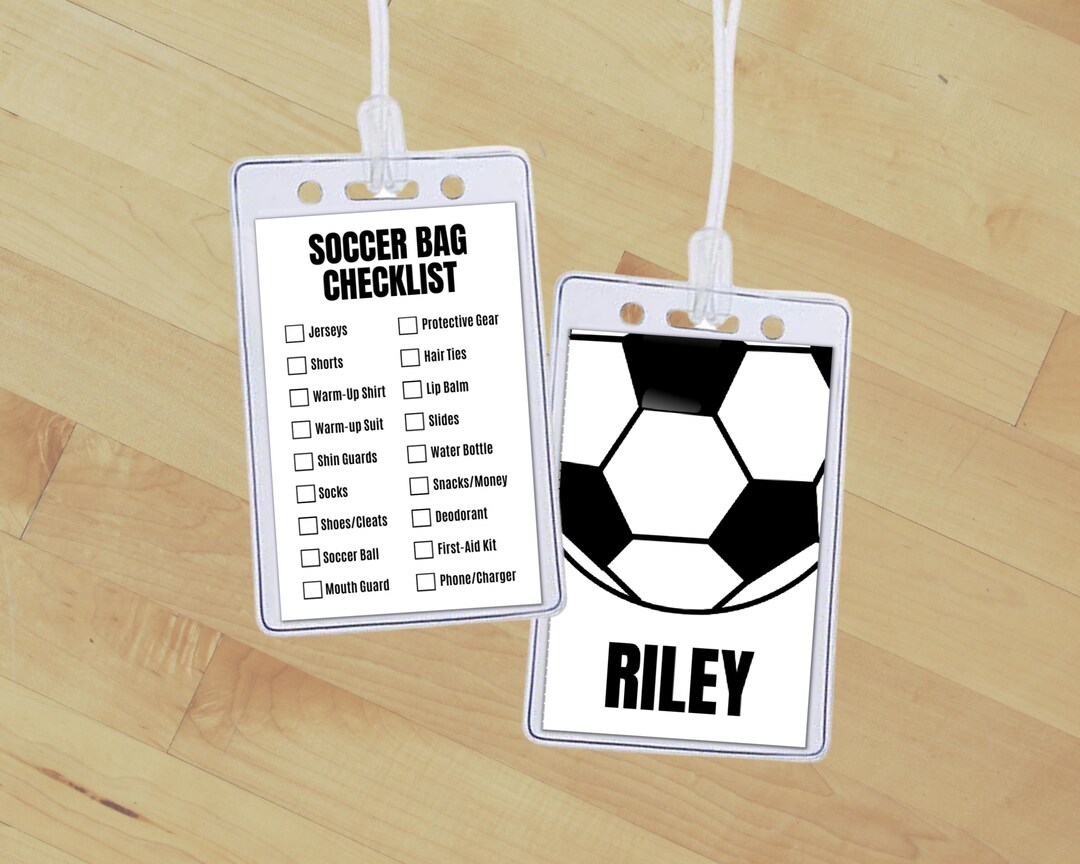 Editable Soccer Bag Tag Insert, Custom Soccer Equipment Gear Checklist ...