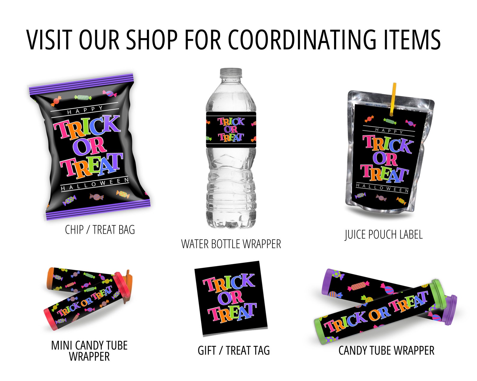 Halloween Juice Pouch Labels Wrappers Trick or Treat Party - Etsy