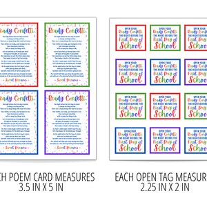 Back to School Ready Confetti Poem Cards Night Before First - Etsy