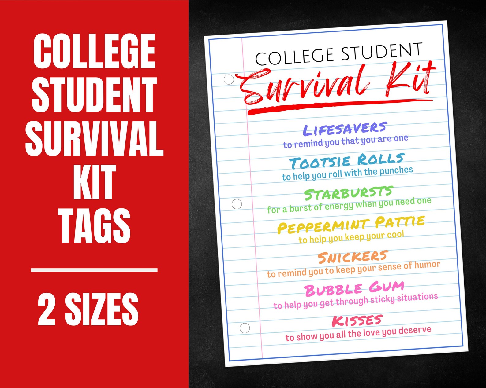 College Student Survival Kit Gift Tags, University Care Package for Son ...