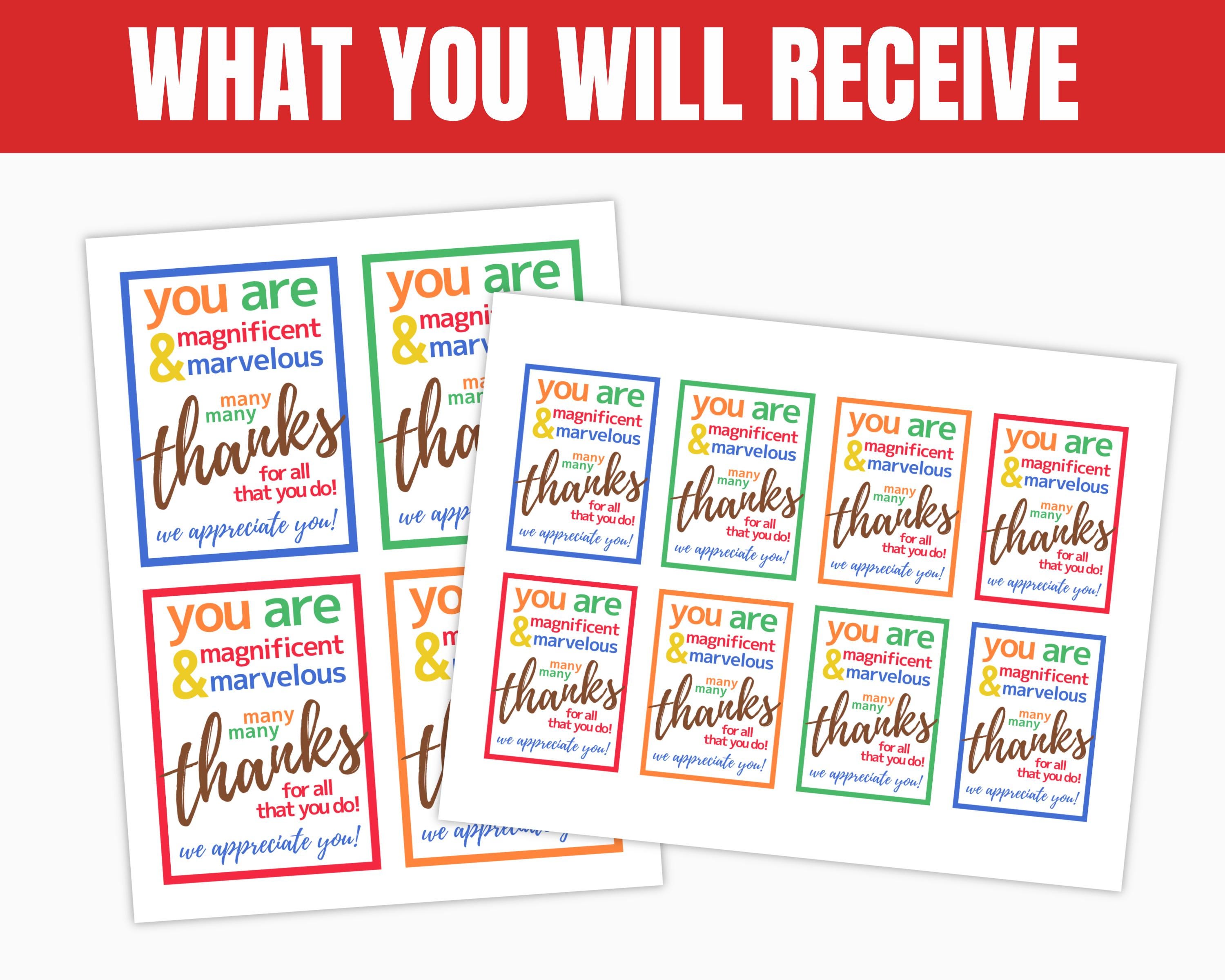 Chocolate Candies Thank You Gift Tags, Team Work Staff Appreciation Day ...