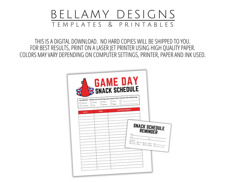 EDITABLE Cheerleading Snack Schedule Sign up Sheet, Cheer Game Day ...