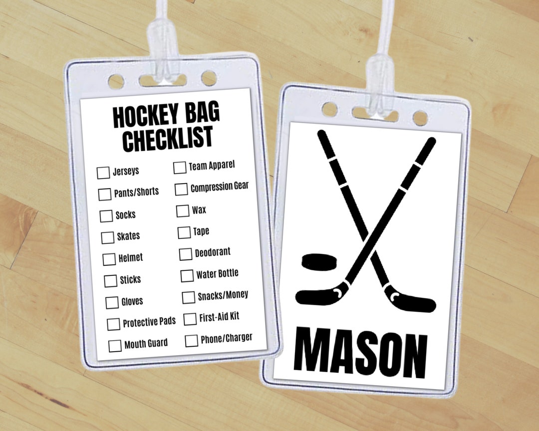 Editable Hockey Bag Tag Insert, Custom Hockey Equipment Gear Checklist ...