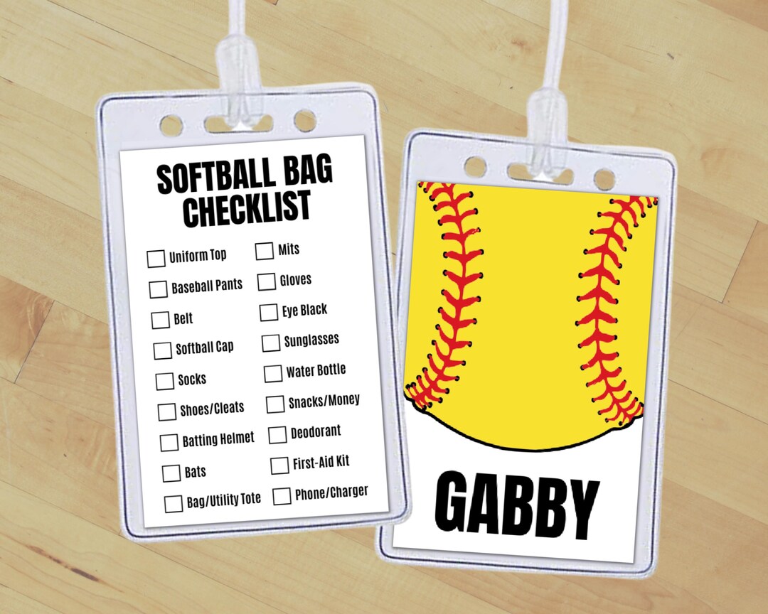Editable Softball Bag Tag Insert, Custom Softball Equipment Gear ...