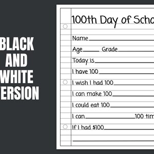 100th Day of School Worksheet Activity, Student Writing Activity ...