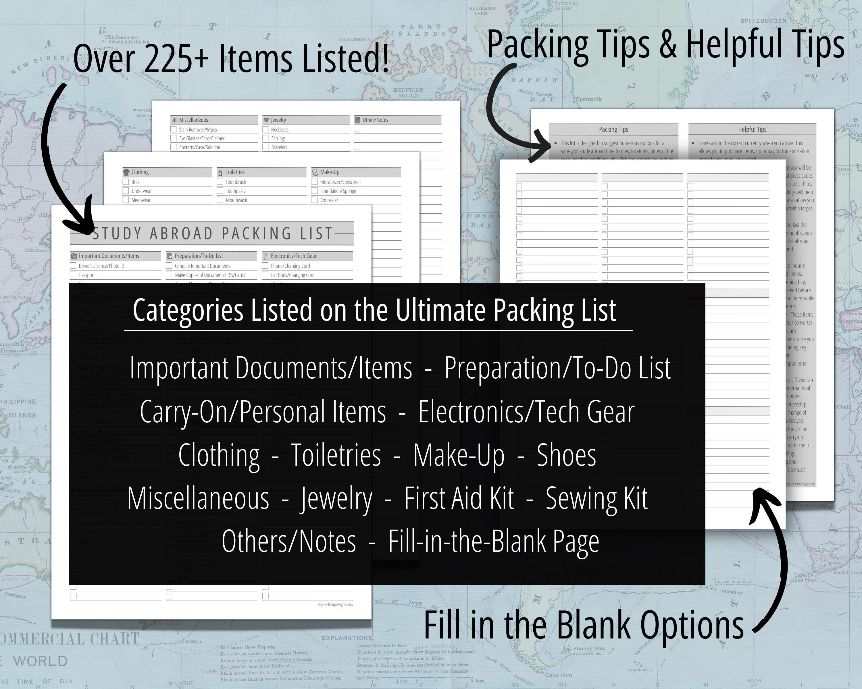 Study Abroad Packing List, Packing List Planner, Packing Checklist ...