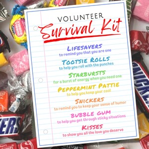 Volunteer Survival Kit Gift Tags, Volunteer Appreciation and Thank You ...