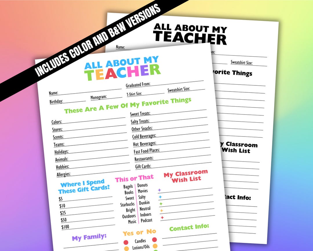 All About My Teacher Favorite Things List, Back to School Meet the ...