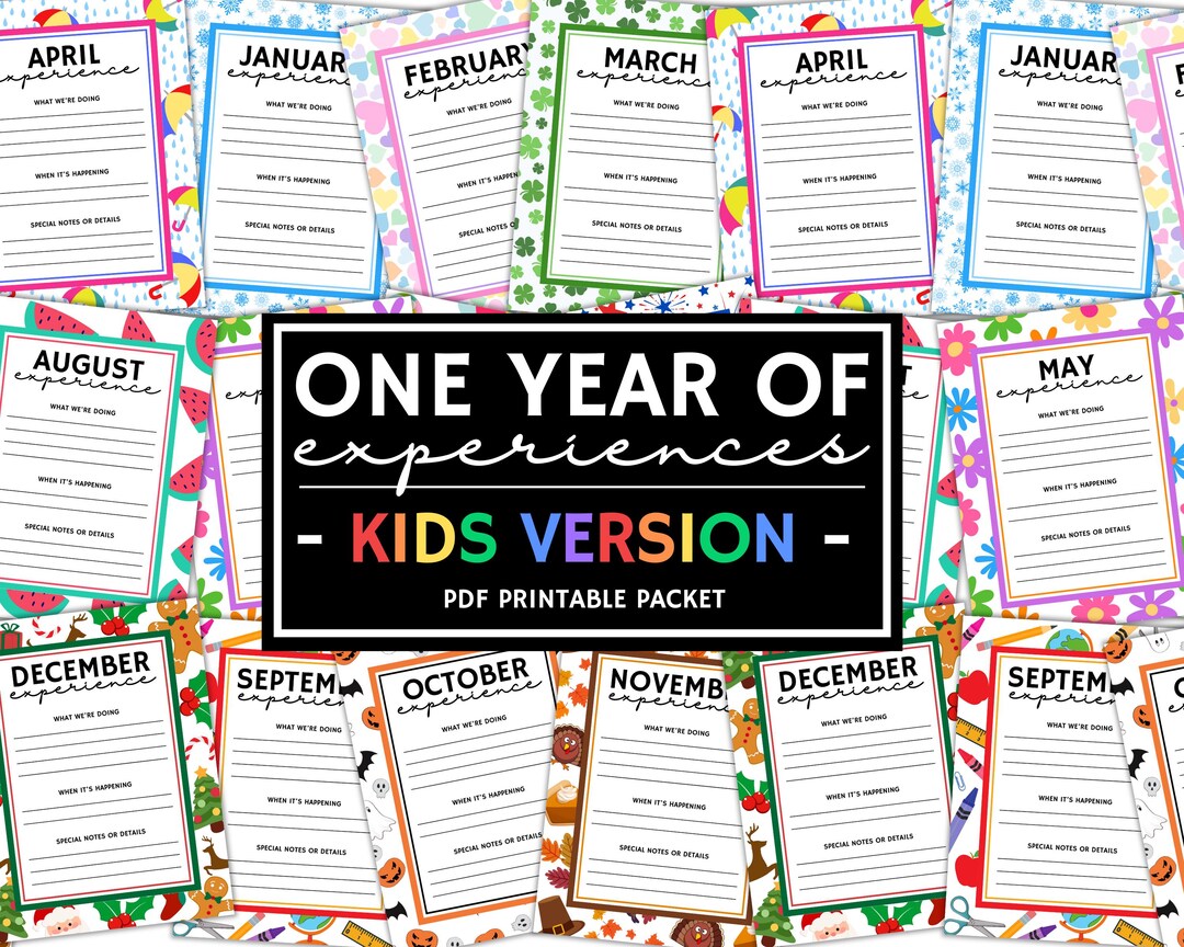 One Year of Experiences, Gift of Time Printable, 12 Months of ...