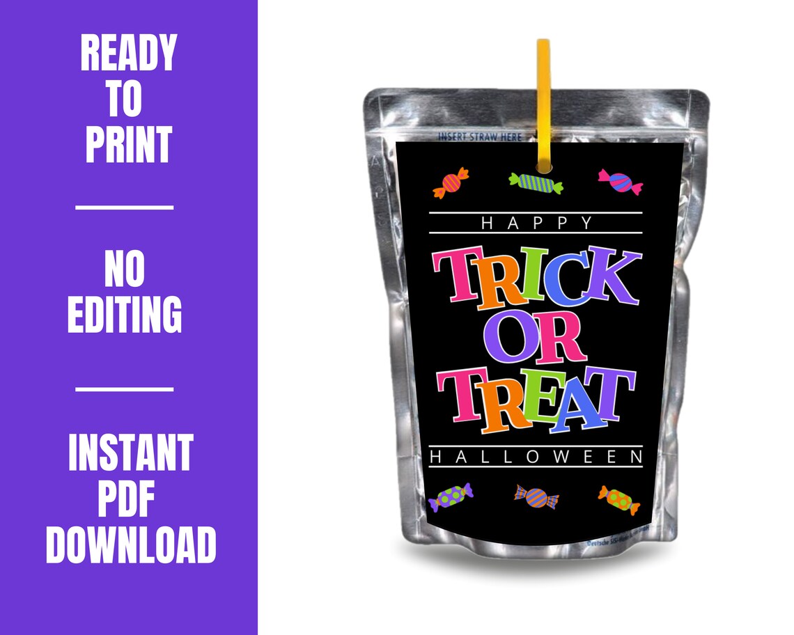 Halloween Juice Pouch Labels Wrappers Trick or Treat Party - Etsy