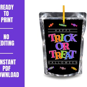 Halloween Juice Pouch Labels Wrappers, Trick or Treat Goodie Bag Party ...