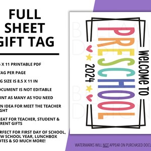 Welcome to Preschool Gift Tag, Back to School Treat First Day of School ...