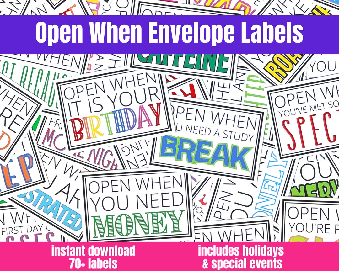 Open When Letters, Printable Envelope Labels or Cards, College Care ...