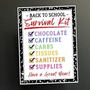 Back to School Survival Kit Gift Tags, Teacher Appreciation Staff ...