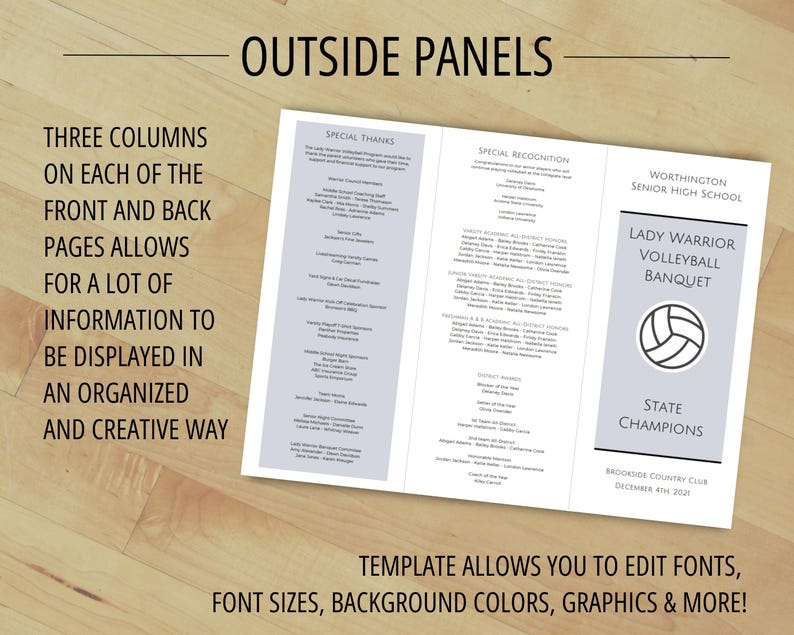Tri-fold Program Template, Editable Landscape Orientation Folded ...