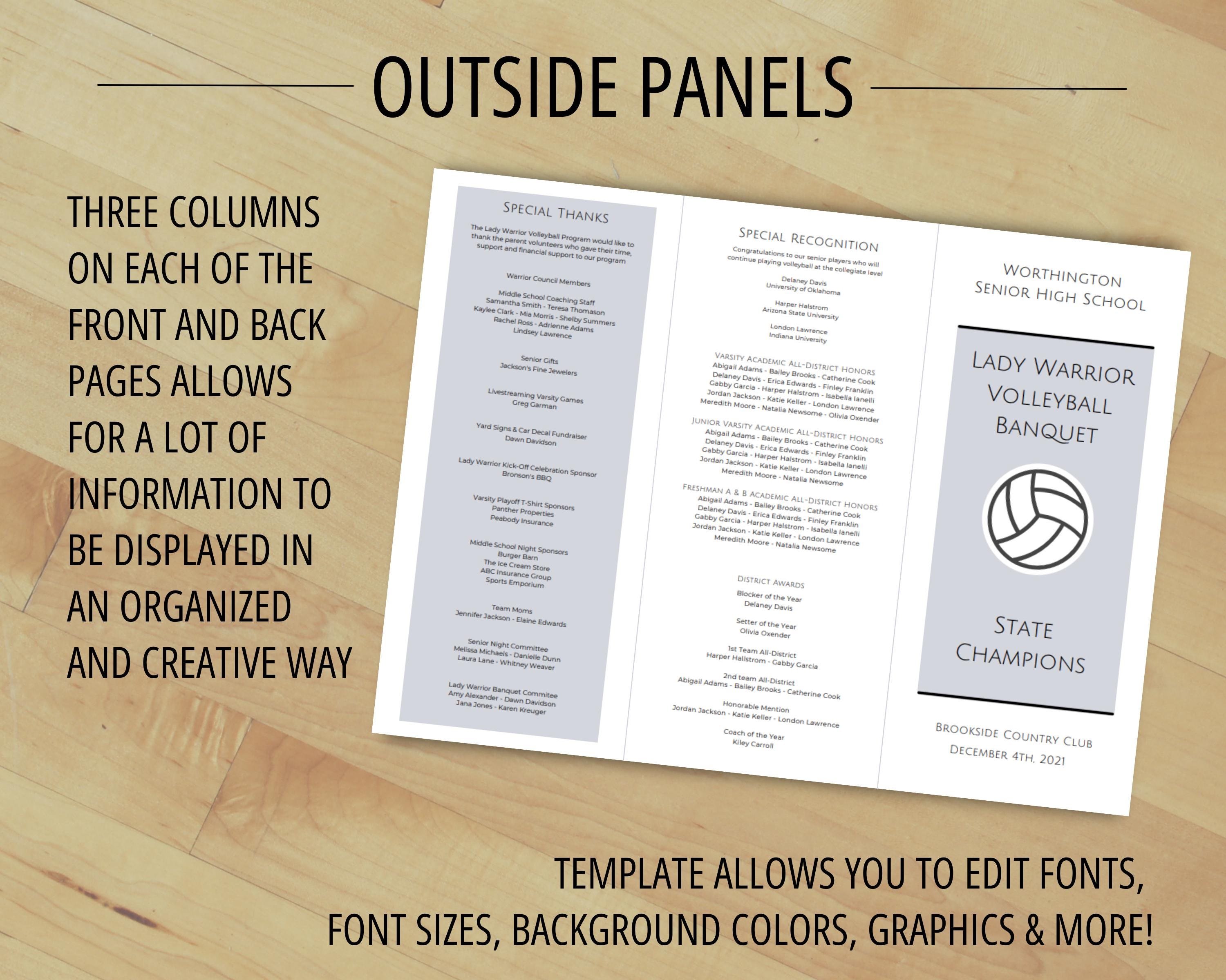 Tri-fold Program Template, Editable Landscape Orientation Folded ...