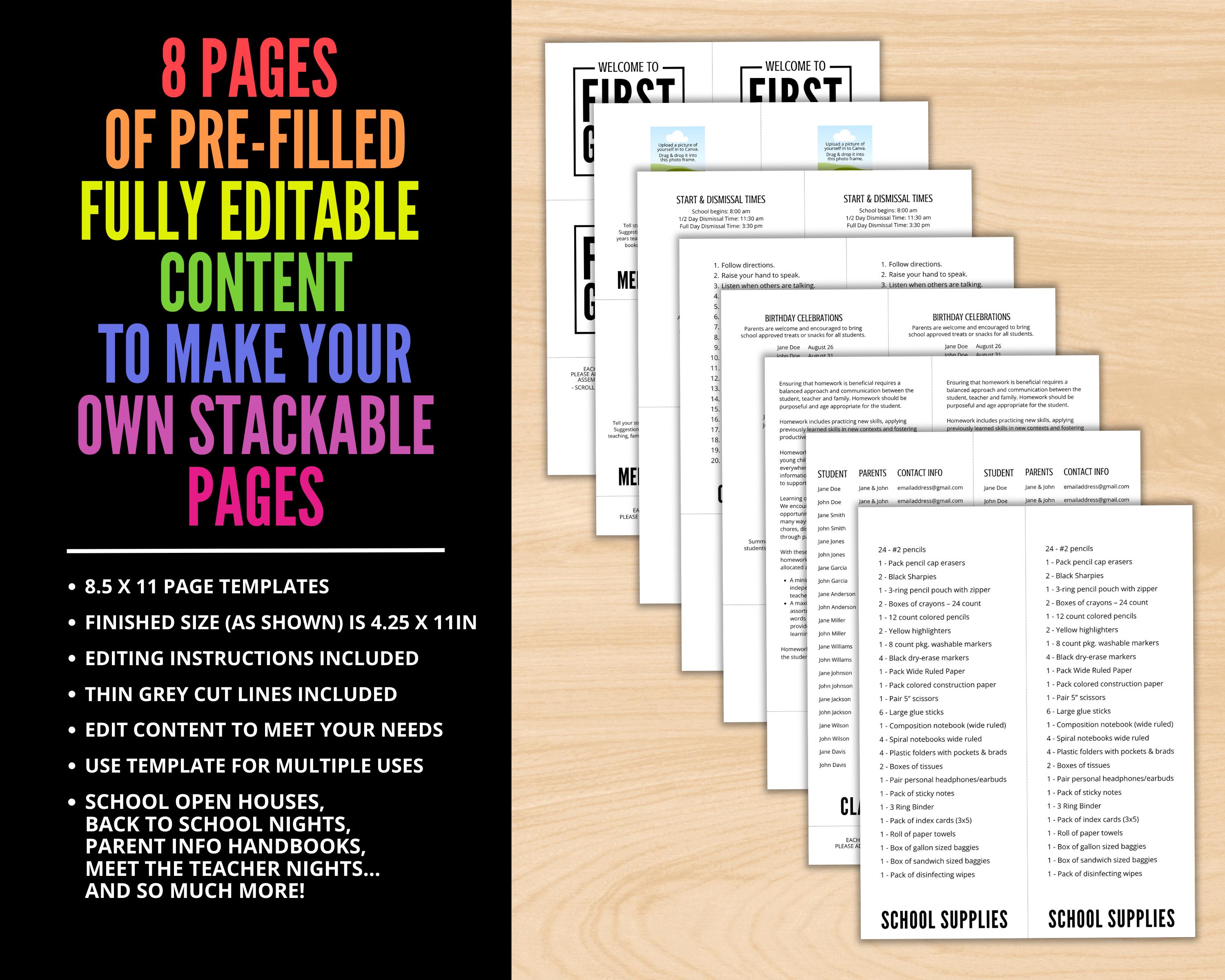 Back to School Stackable Pages Template, Meet the Teacher Flip Chart ...