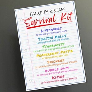 Faculty & Staff Survival Kit Gift Tags, Faculty Appreciation Staff ...